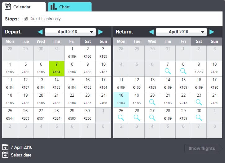 Search Tips and Tools: browse flight prices across whole month