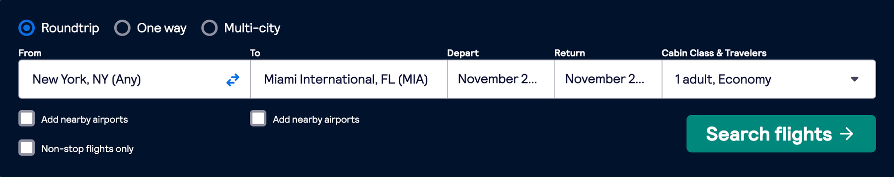 Skyscanner's Whole Month search for the cheapest flights